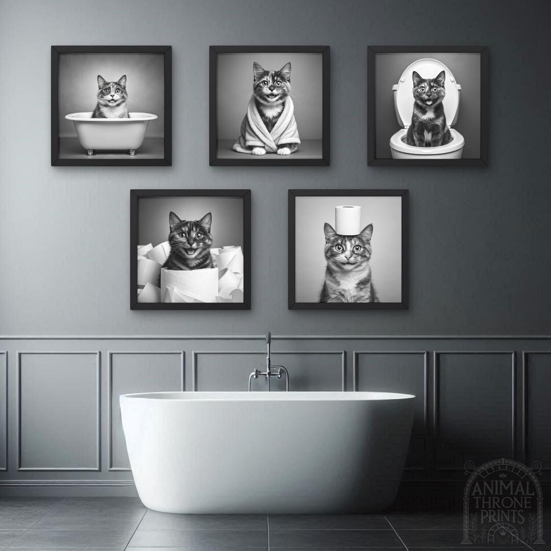 Funny Tortoiseshell Cat Bathroom Wall Art Bundle, Tortie Cat in Bath ...