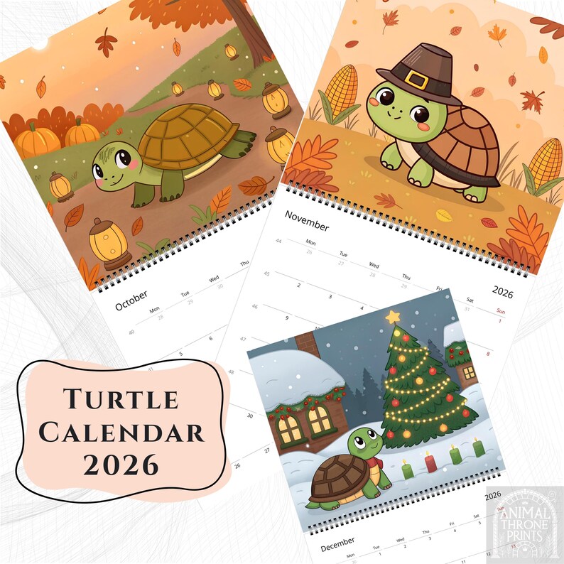 Turtle 2026 Calendar – Cute Animal Wall Calendar – Seasonal Tortoise ...