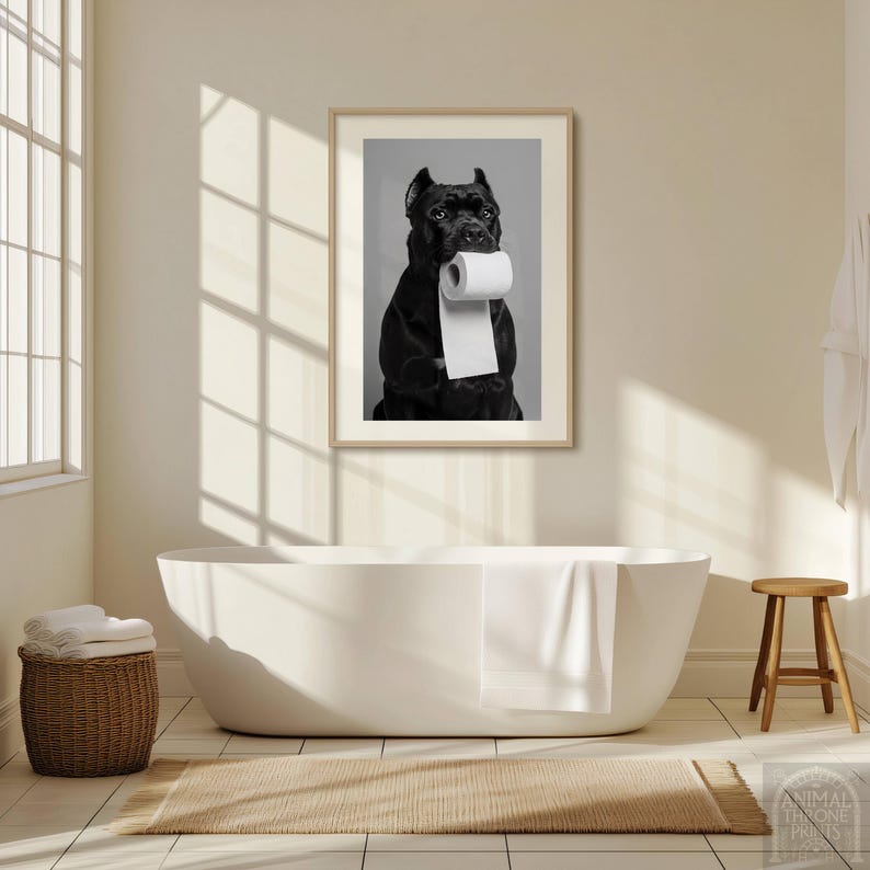 Funny Cane Corso Bathroom Wall Art – Cane Corso Holding Toilet Paper ...
