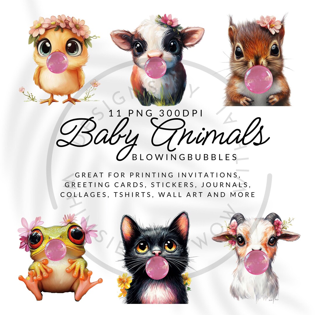 Baby Animals, Blowing Bubbles, Clip Art, Print, Wall Art, Crafting - Etsy