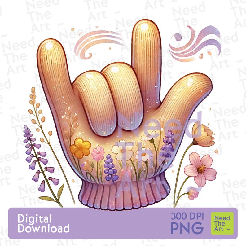 ASL I Love You Hand Sign PNG, Spring Floral Clipart, Pastel Sign ...