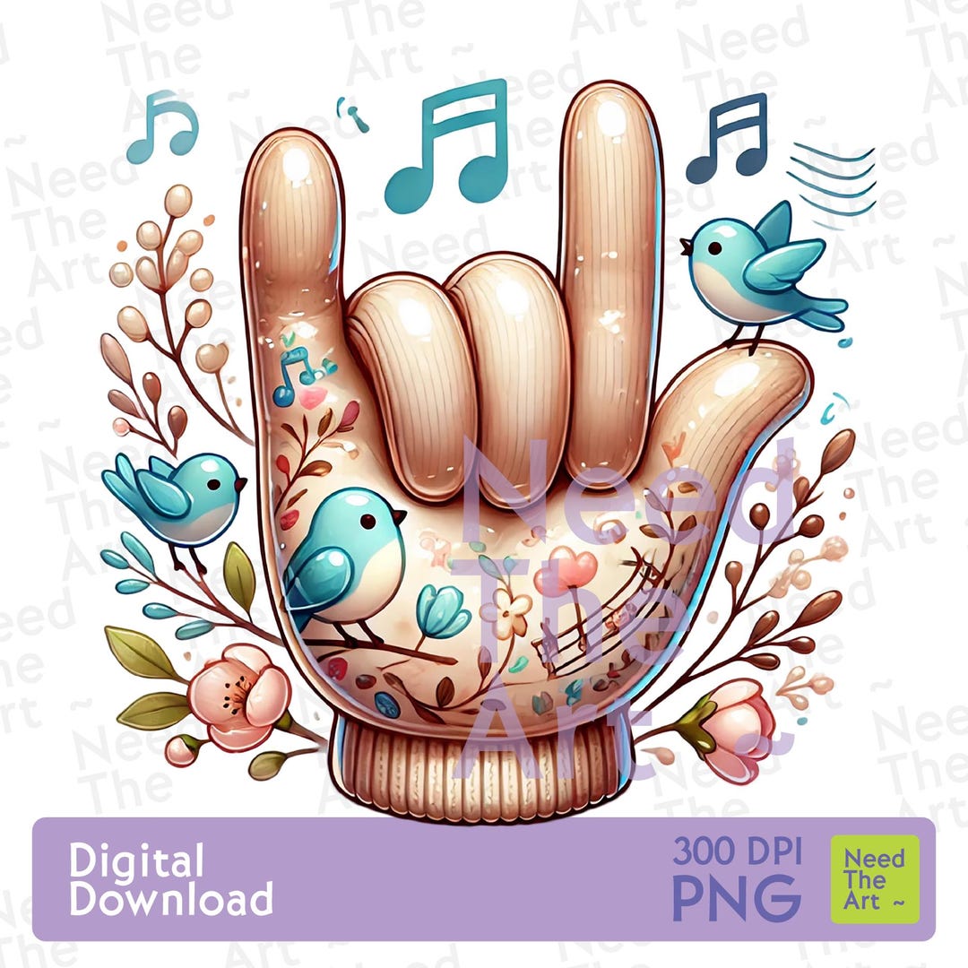 ASL I Love You Hand Sign PNG, Spring Birds Clipart, Musical Floral Sign ...