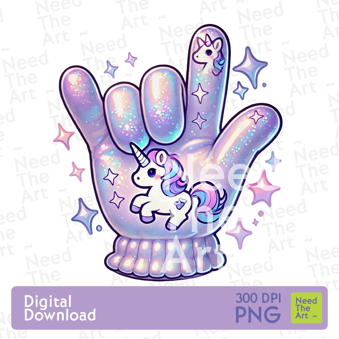 ASL I Love You Hand Sign PNG, Holographic Unicorn Clipart, Pastel Sign ...