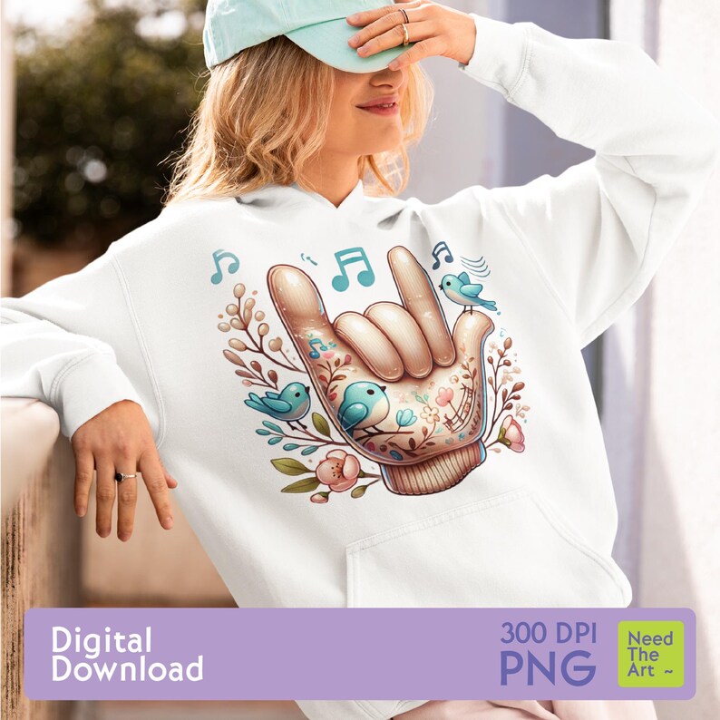 ASL I Love You Hand Sign PNG, Spring Birds Clipart, Musical Floral Sign ...