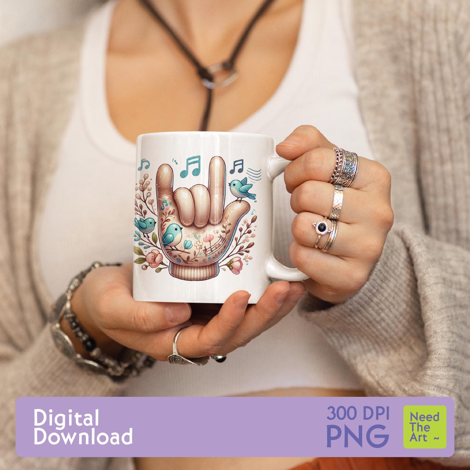 ASL I Love You Hand Sign PNG, Spring Birds Clipart, Musical Floral Sign ...