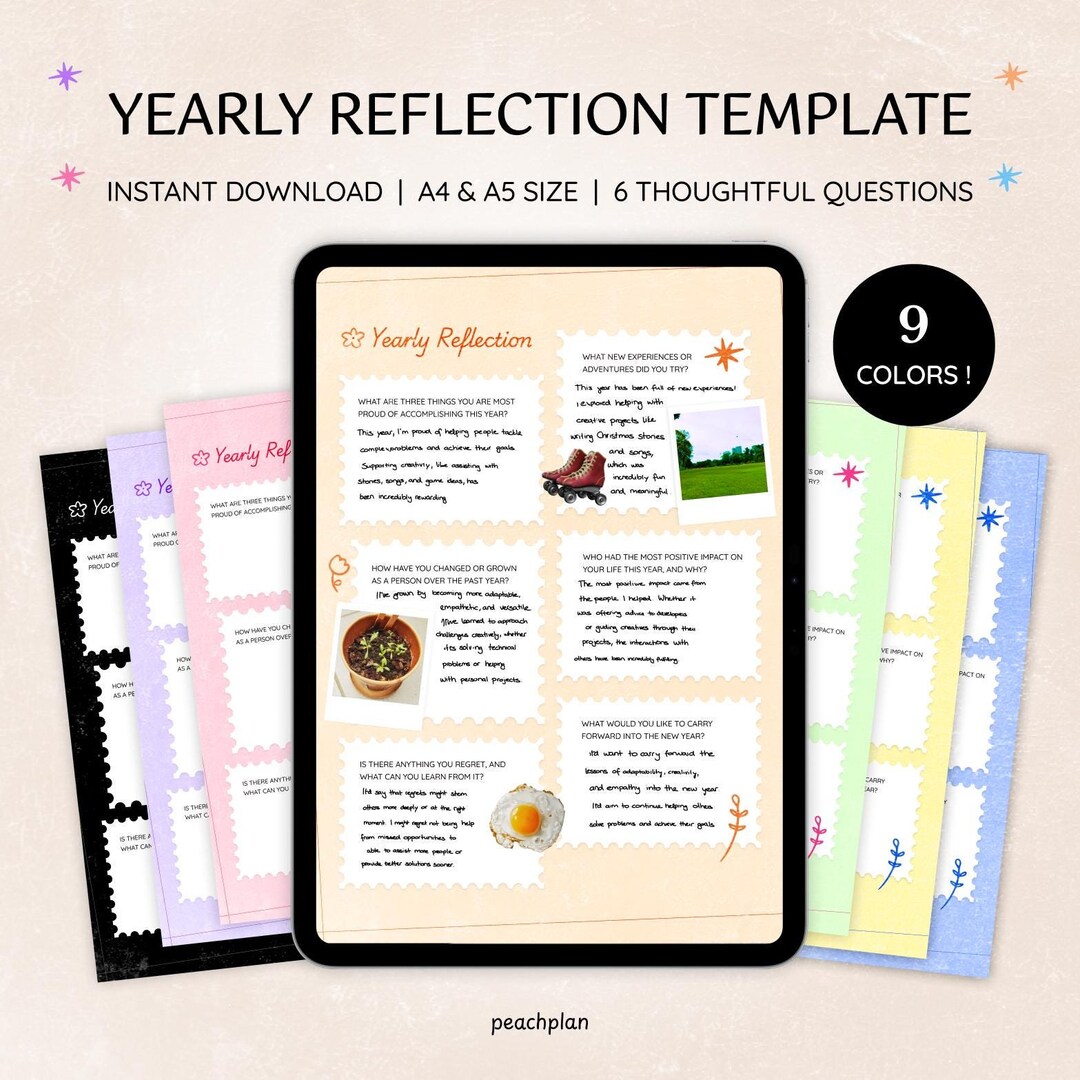 Yearly Reflection Printable & Digital PDF | Guided Journal Template ...