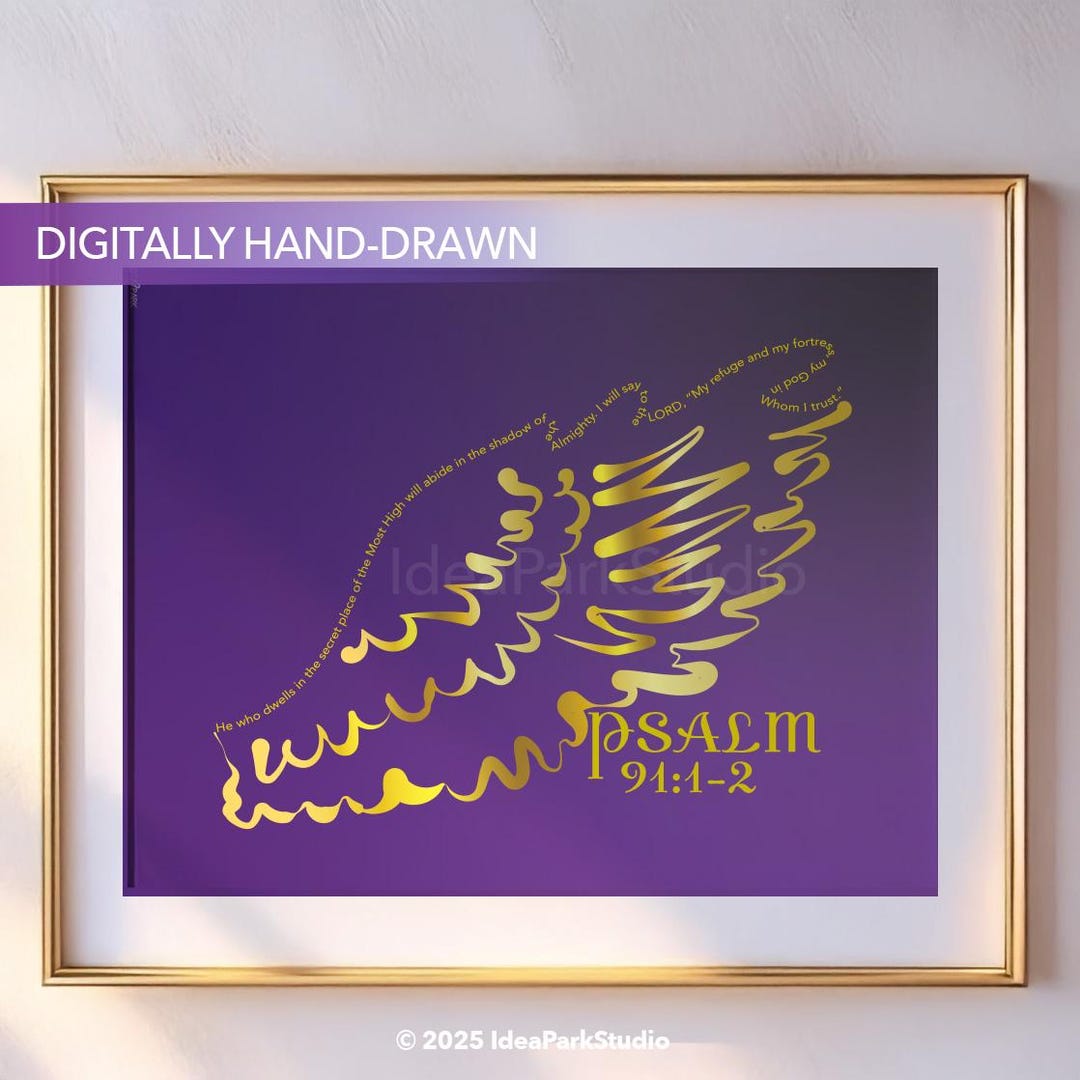 Psalm 91 Gold Wing Purple Gradient Wall Art Bible Verse Print Digital ...