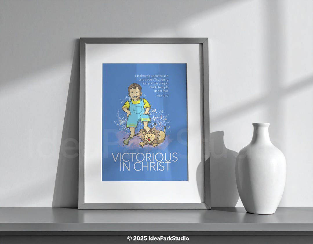 Victorious in Christ Wall Art for Boys Psalm 91:13 Printable Christian ...