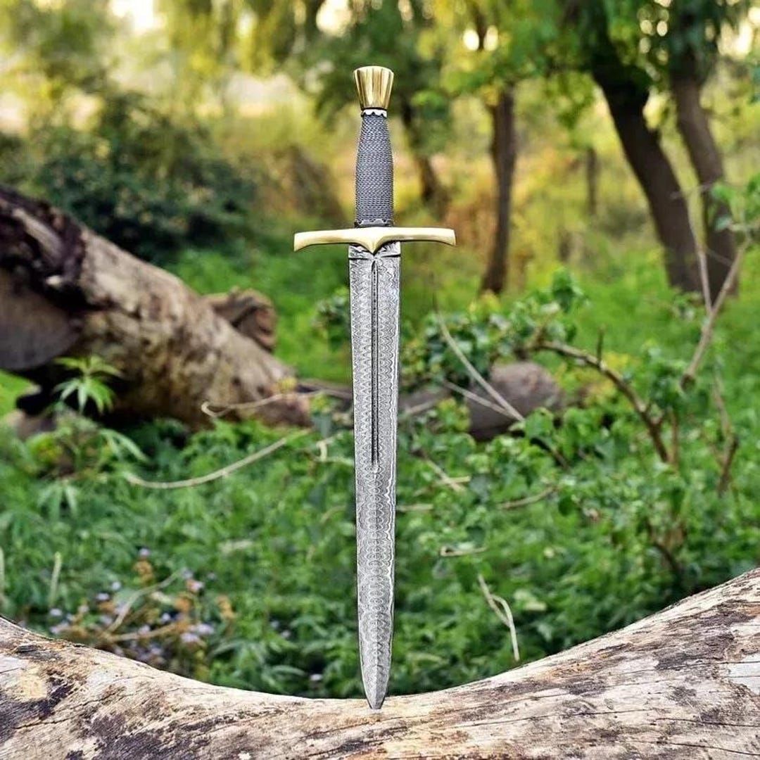 Handmade Damascus Steel Viking Sword, Collectible Display With Leather ...