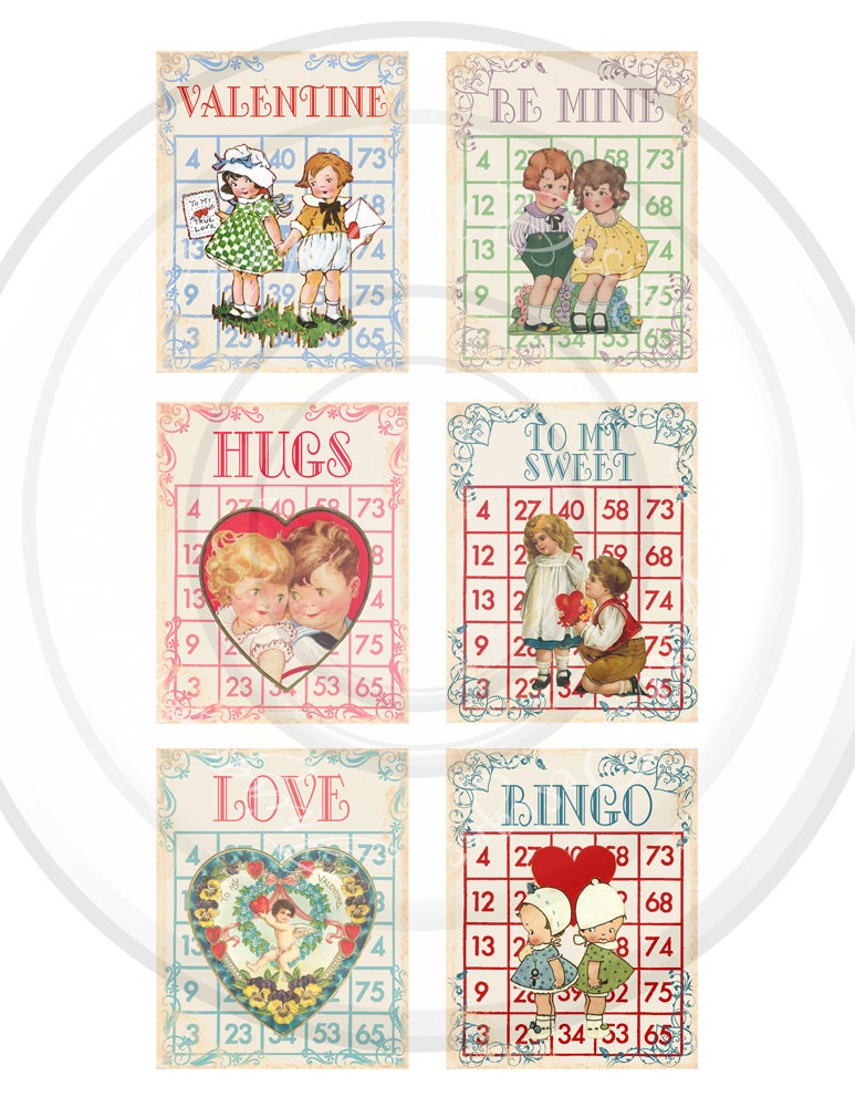 Valentine Bingo Cards Digital Instant Download Sheet for ACEO, Note ...