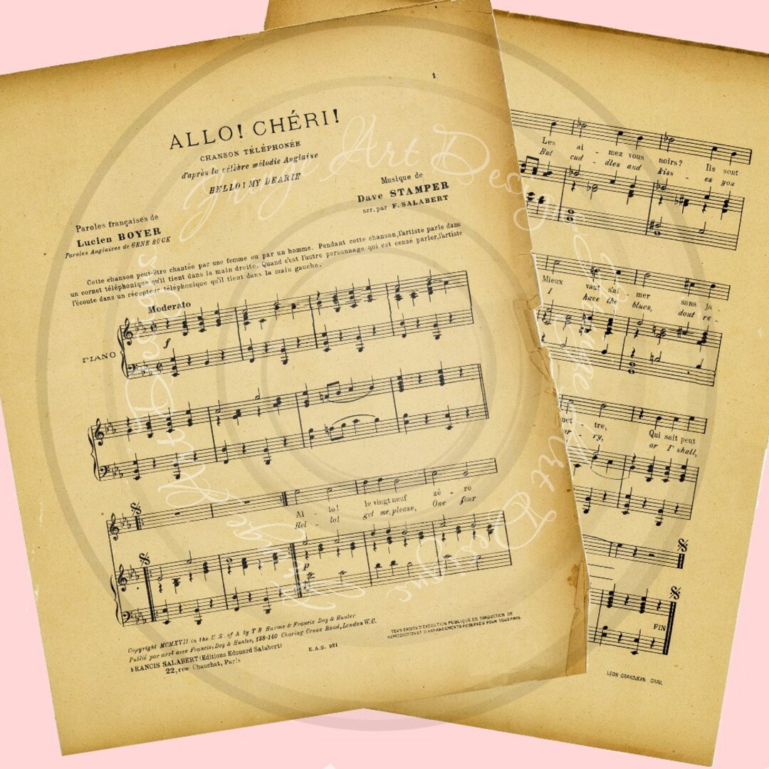Vintage French Music Sheets Digital Instant Download for Collage ...