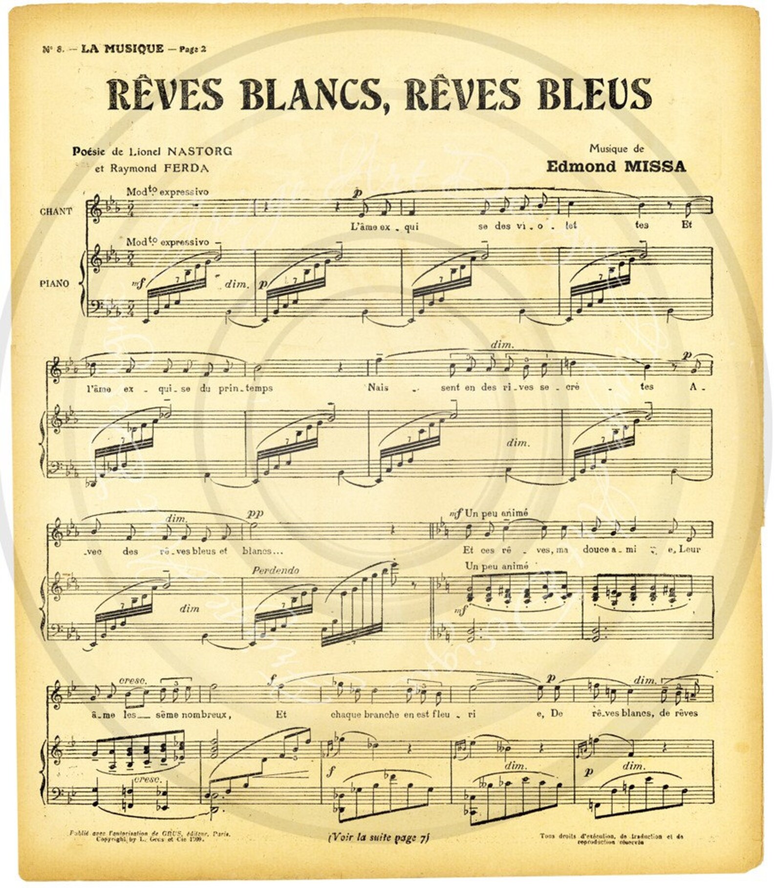 Vintage French Music Sheets La Musique Digital Instant Download for ...