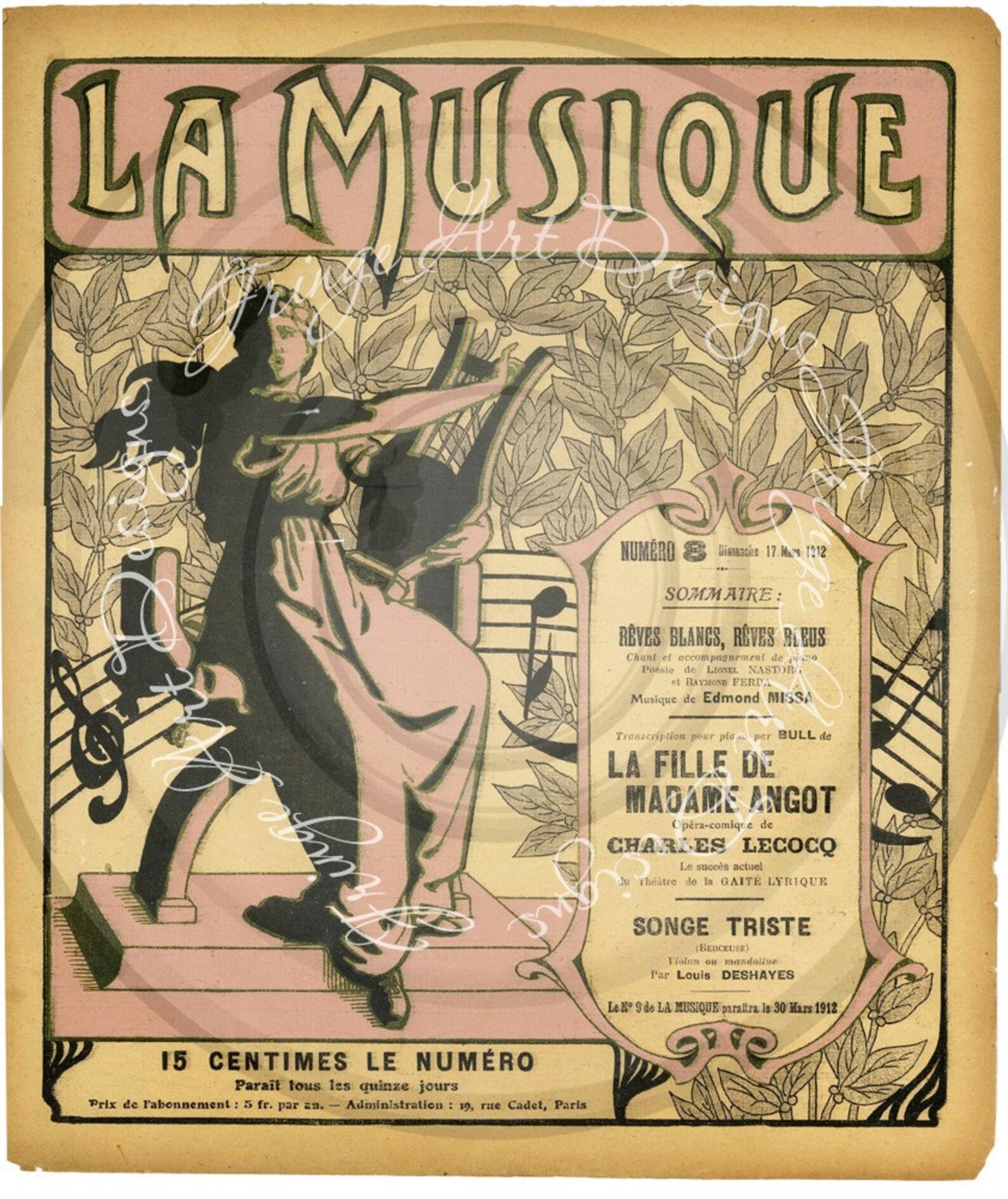 Vintage French Music Sheets La Musique Digital Instant Download for ...