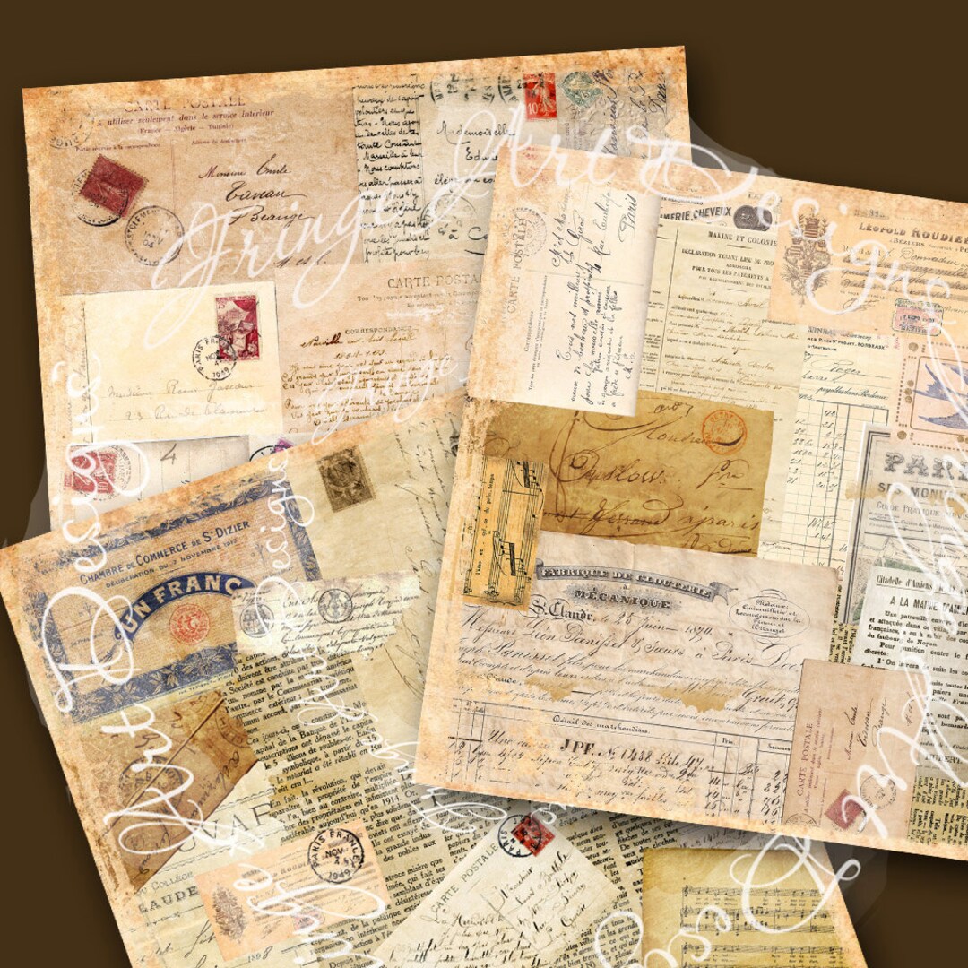 French Collage Scrapbook Paper Vintage Ephemera Instant Digital ...