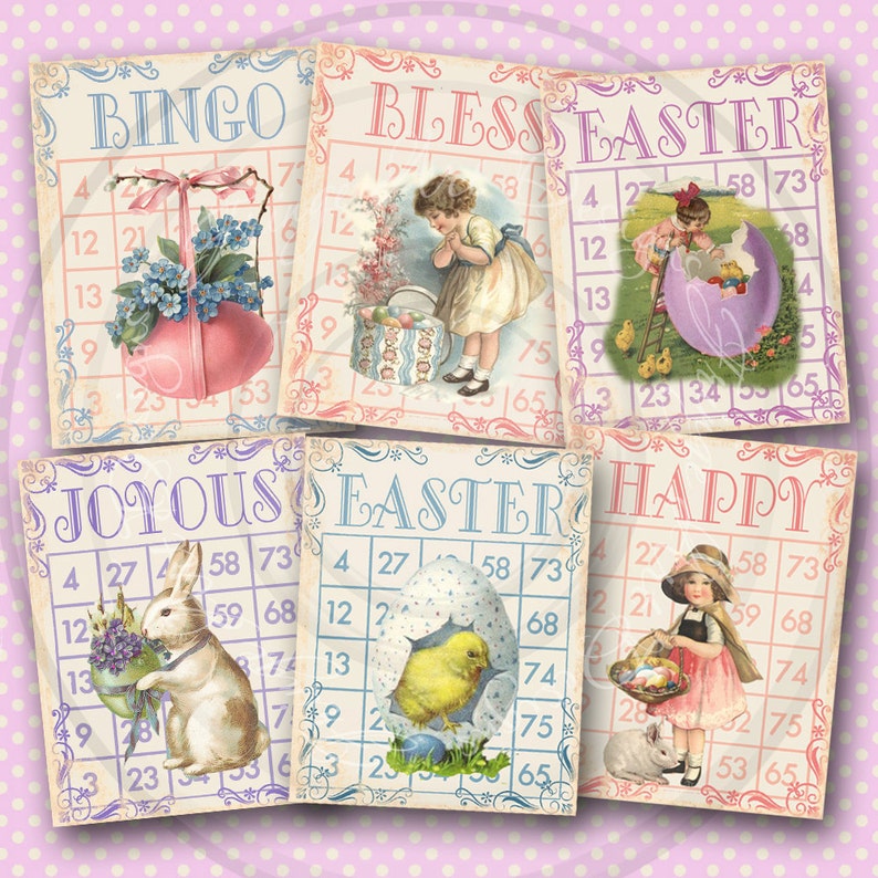 Easter Bingo Cards Shabby Chic Digital Instant Download Sheet for ACEO ...