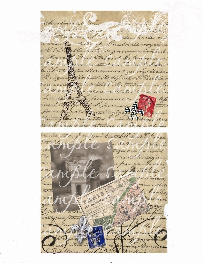Paris French Collage on Vintage Paper Digital Instant Download for ...