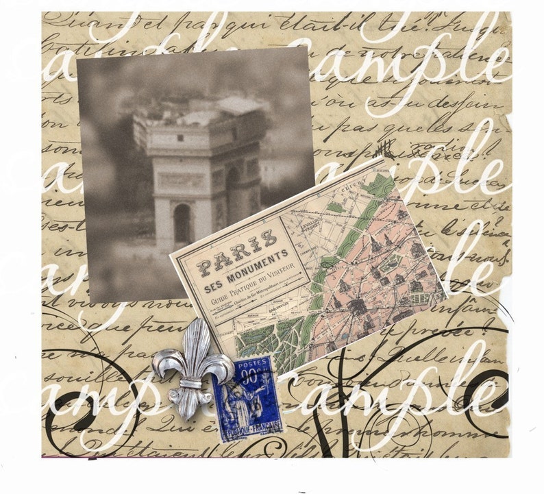 Paris French Collage on Vintage Paper Digital Instant Download for ...