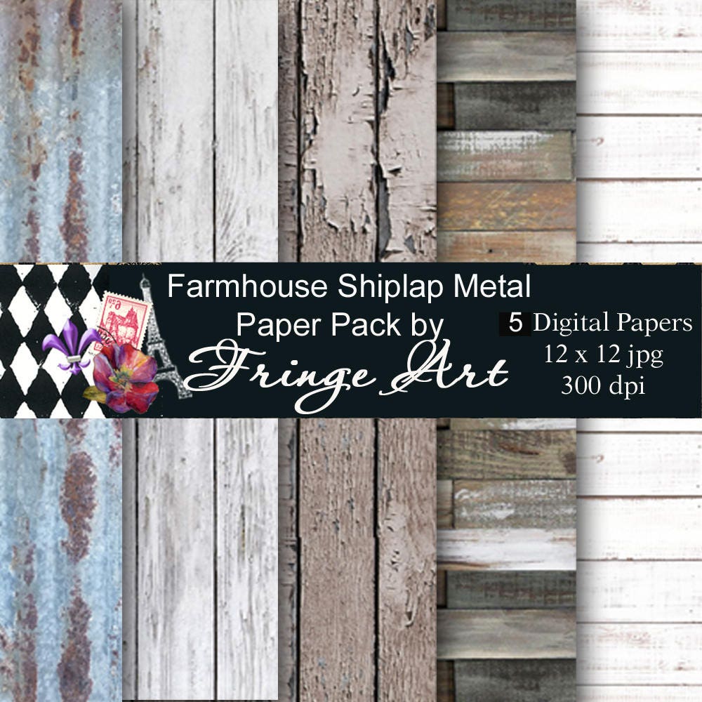Farmhouse Shiplap Metal Digital Scrapbook Paper Background Pack Instant ...