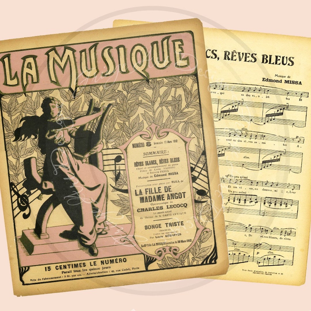 Vintage French Music Sheets La Musique Digital Instant Download for ...