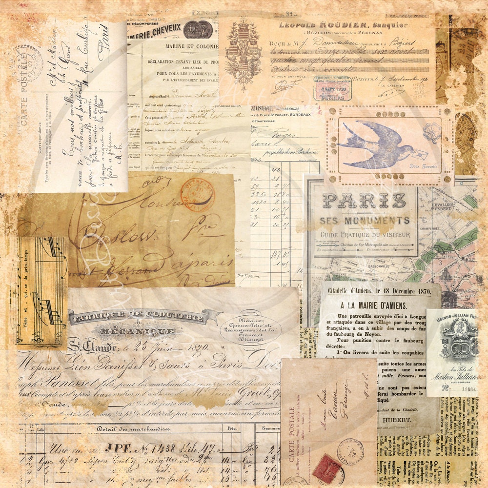 French Collage Scrapbook Paper Vintage Ephemera Instant Digital ...