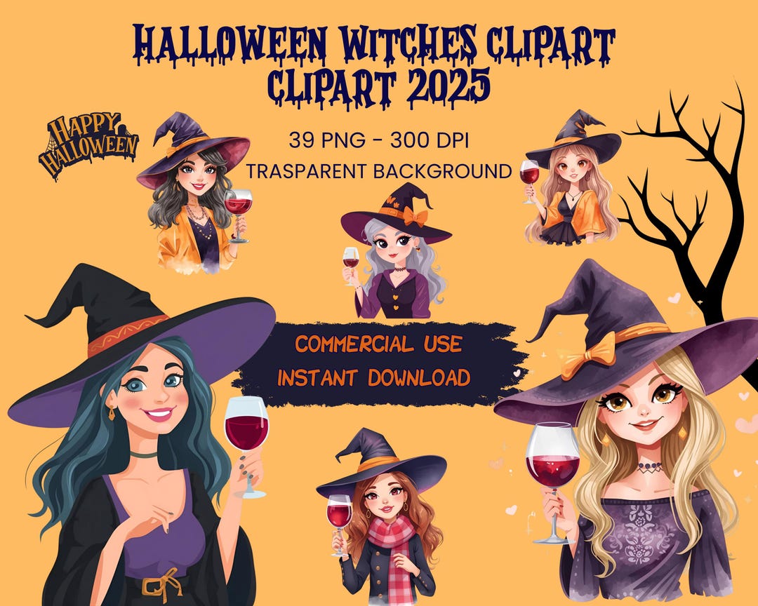 Halloween Witches Clipart 2025 | 39 Pngs 300 DPI | Cute Witch With ...
