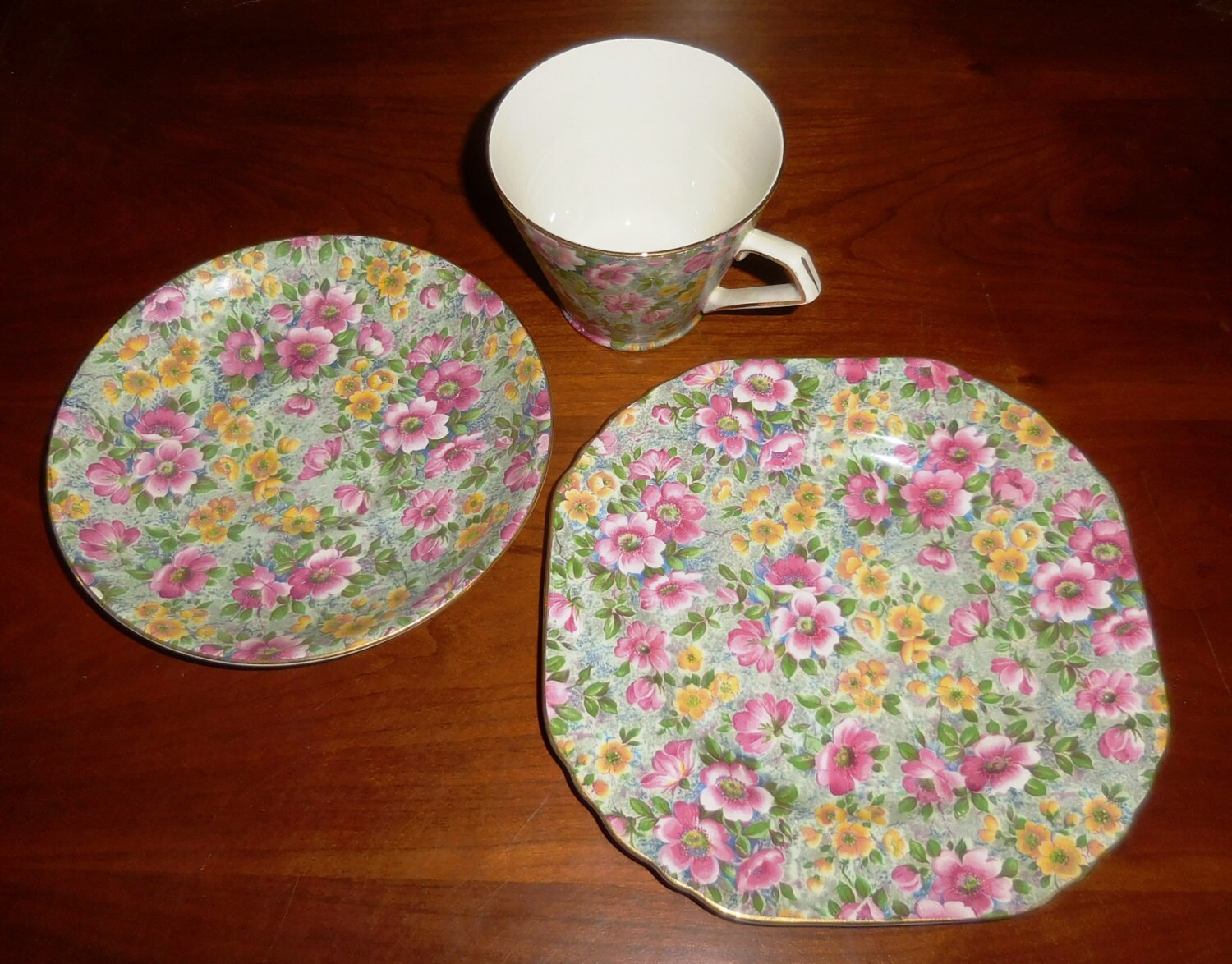 Vintage English Chintz Trio Lord Nelson 'briar Rose' Cup, Saucer, Plate ...