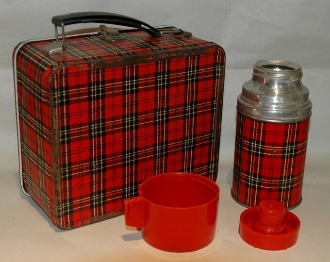 Aladdin Red Plaid Lunch Box With Thermos - Vintage - Etsy