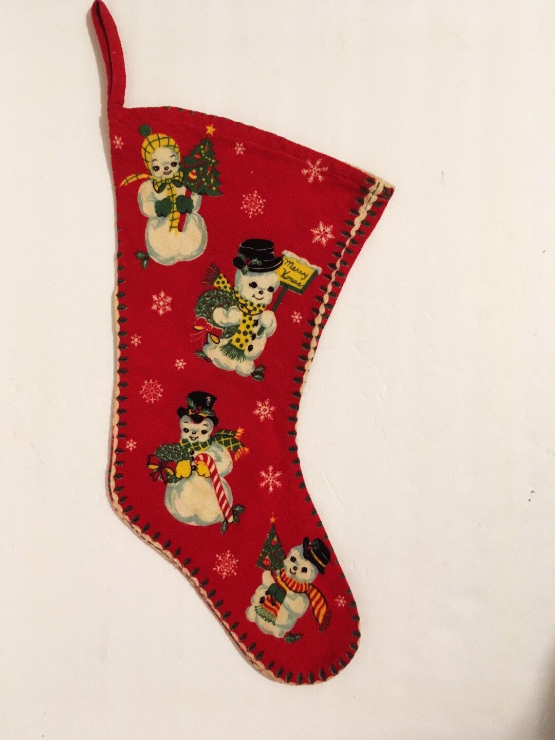1940's Flannel Stocking - Vintage Snowman Christmas Stocking - Etsy