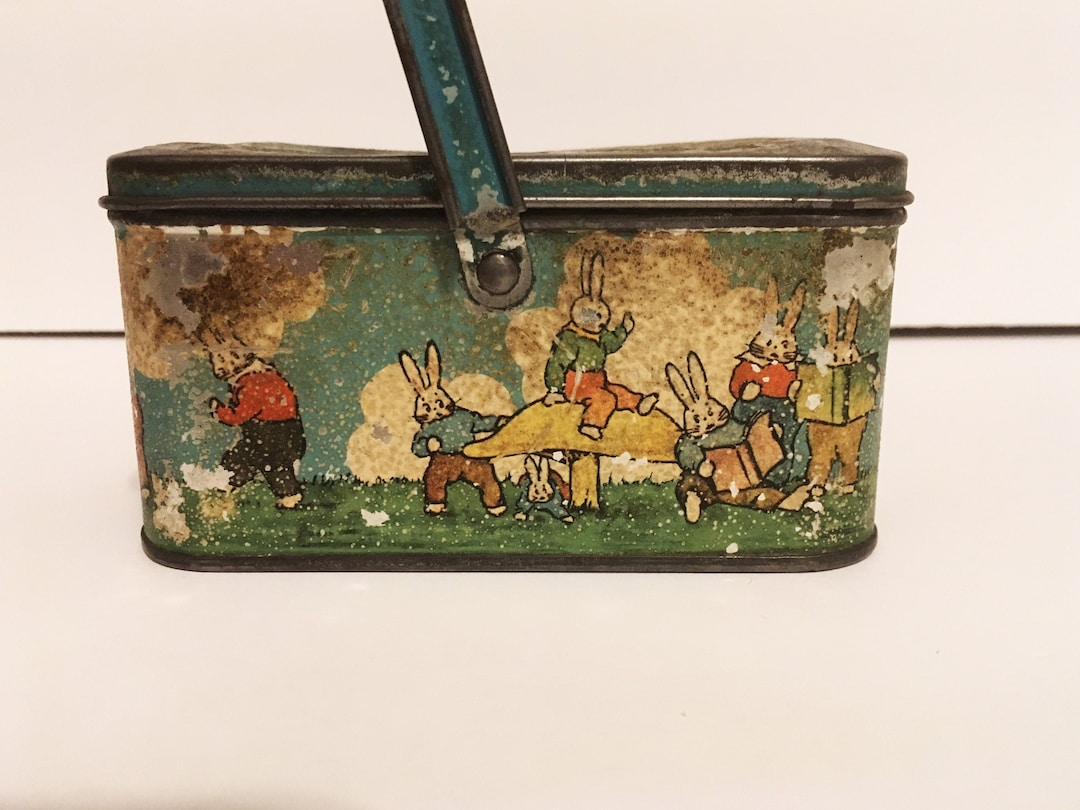 Vintage Tindeco Easter Tin Litho Metal Bunny Candy Container Metal Box ...