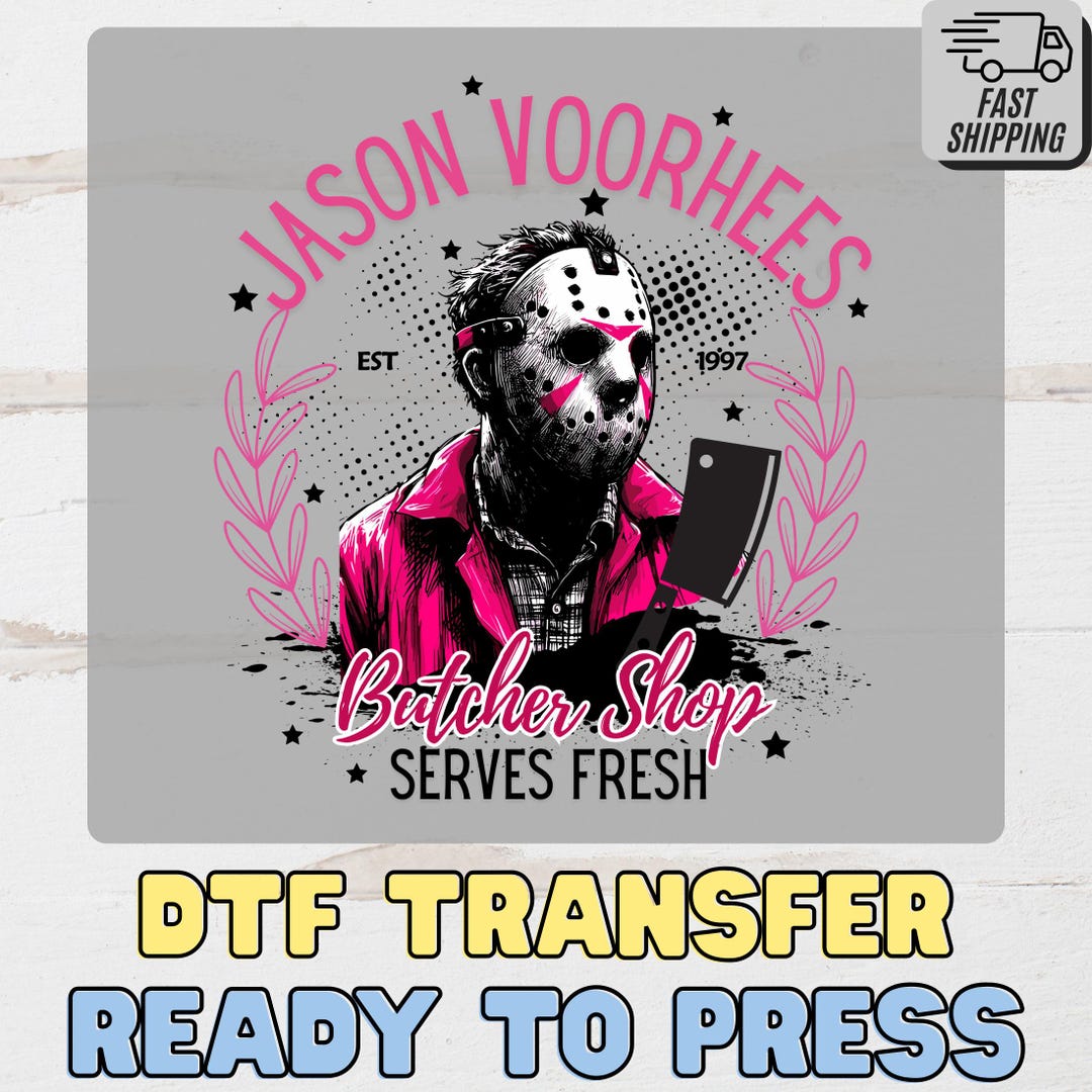 Funny Halloween Jason Voorhees Butcher Shop DTF Transfer - Edgy Retro ...