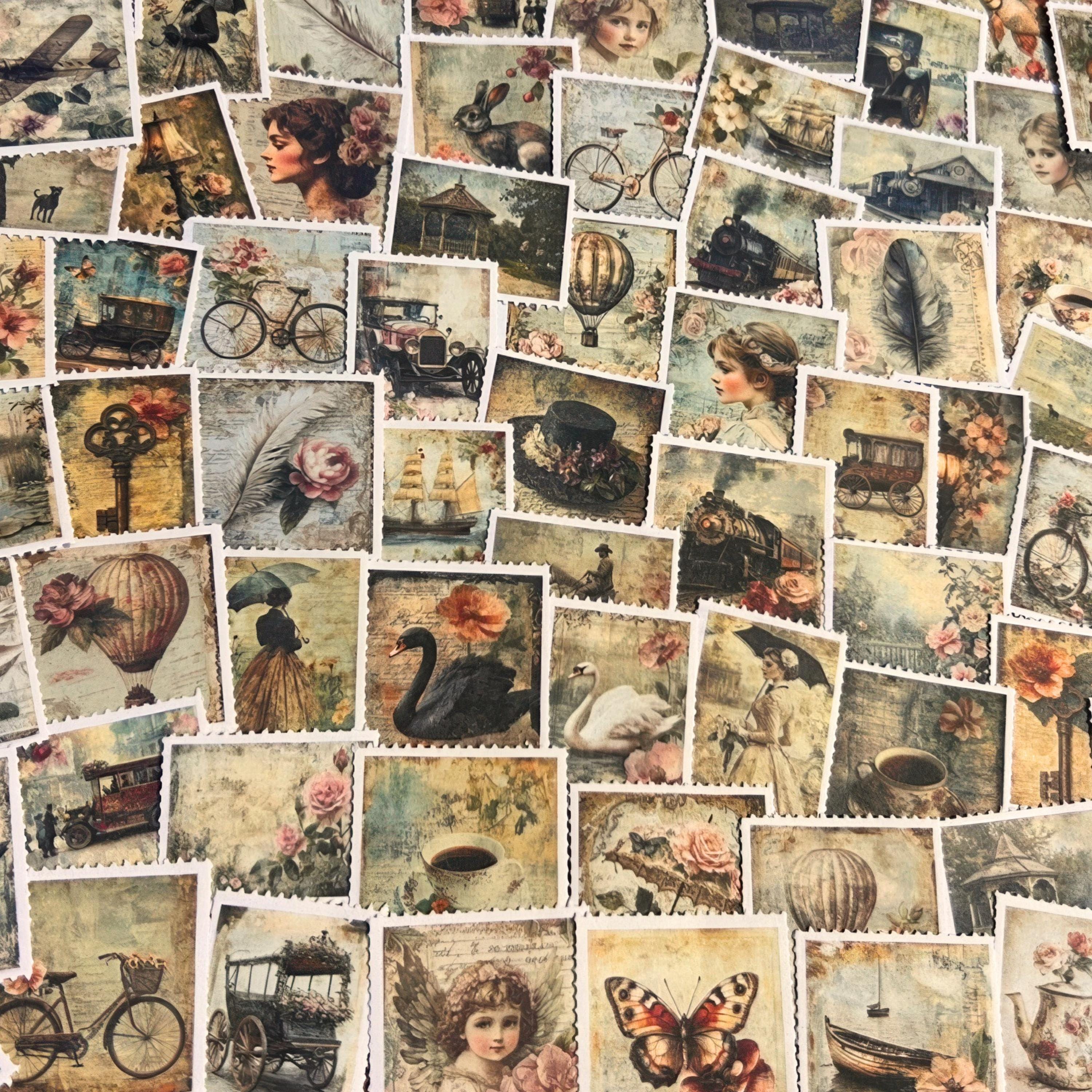Victorian Style Postage Stamp Design Sticker L Vintage Romantic Matte ...