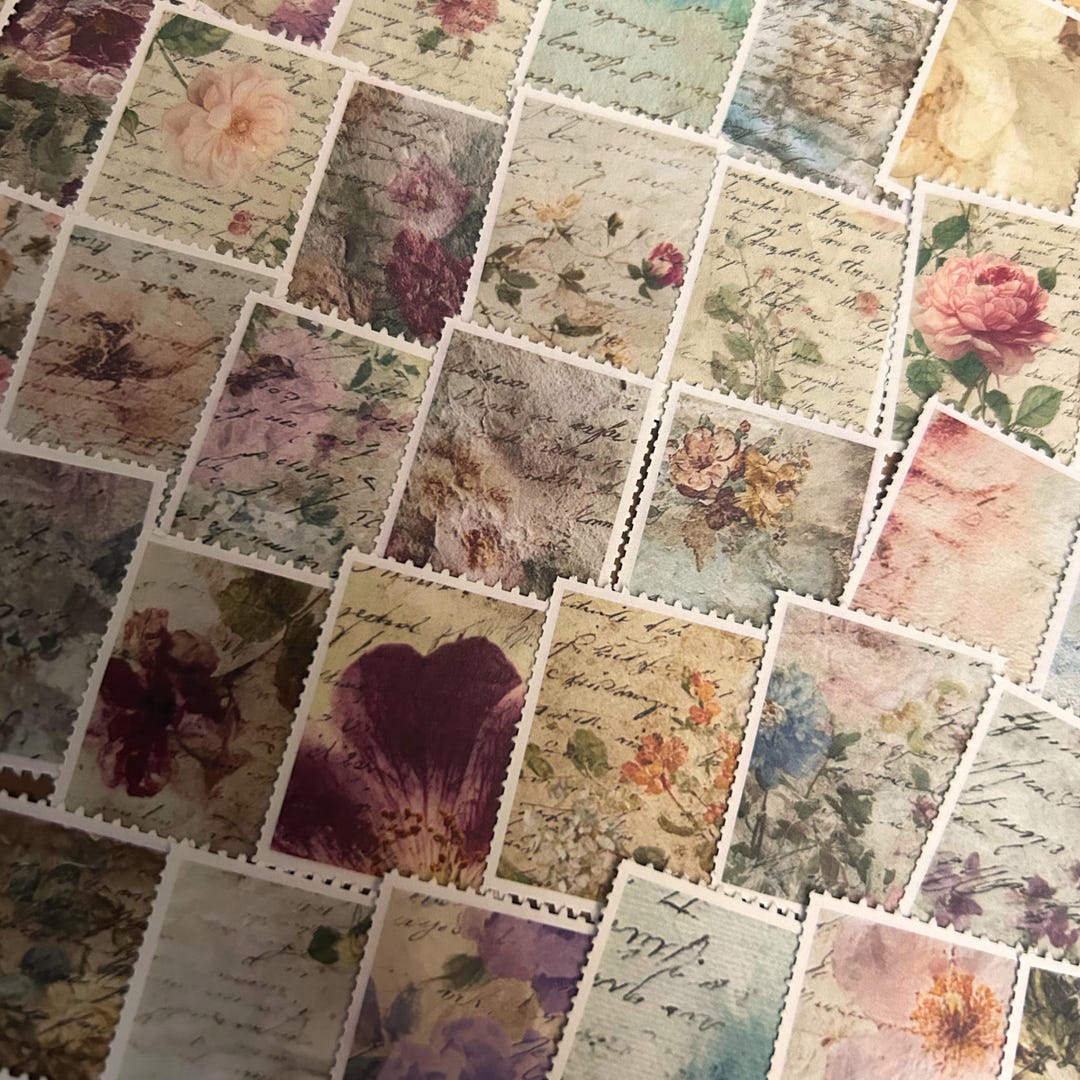 Handmade Floral Post Stamp Design Sticker Set L Vintage Atmosphere ...