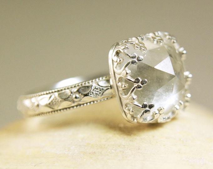 Sterling Silver Quartz Ring, Natural Faceted Stone, Princess Crystal ...