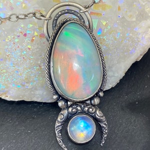 Aurora Opal Moonstone Necklace in Sterling Silver Celestial Jewelry - Etsy