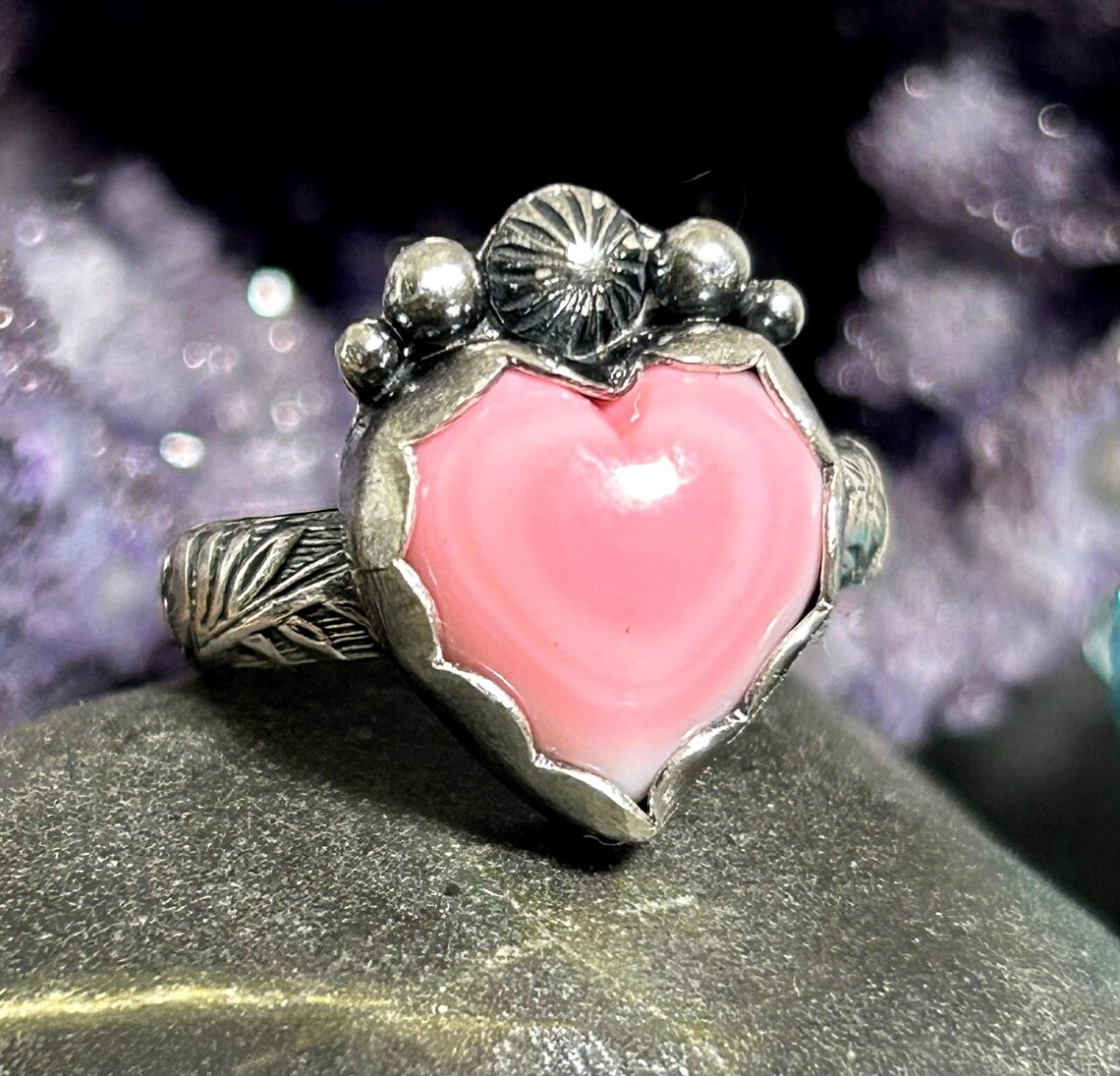 Pink Heart Stone Ring in Sterling Silver - Etsy