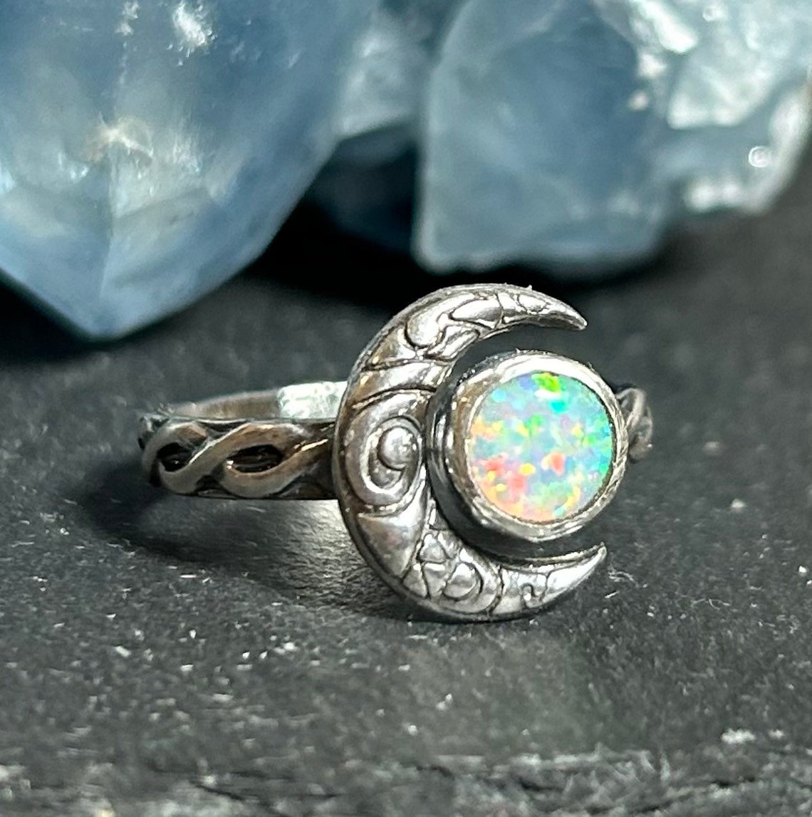 Crescent Moon Opal Ring in Sterling Silver Celtic Knot Jewelry - Etsy