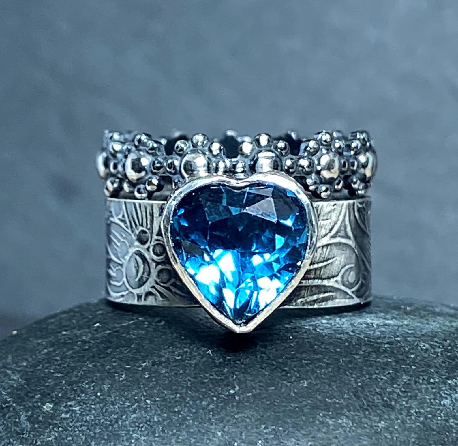 London Blue Topaz Heart Shape Ring in Sterling Silver Wedding Set - Etsy