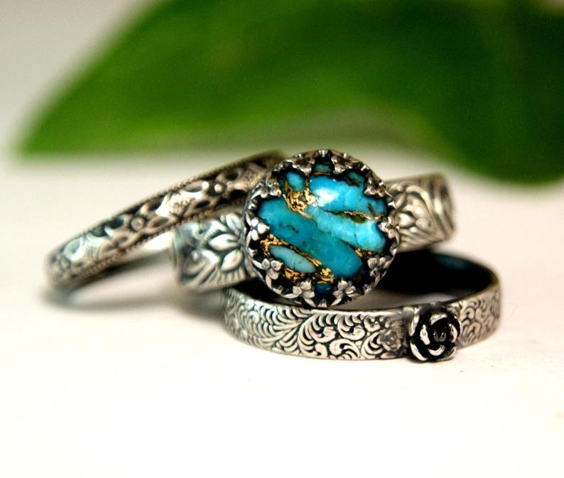 Turquoise Stacking Rings Set Vintage Style Copper Turquoise - Etsy