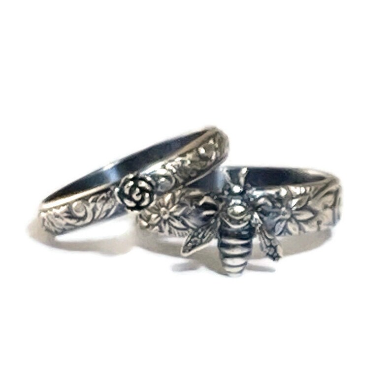 Bee Ring Sterling Silver Honey Bee, Handmade Stacking Rings - Etsy