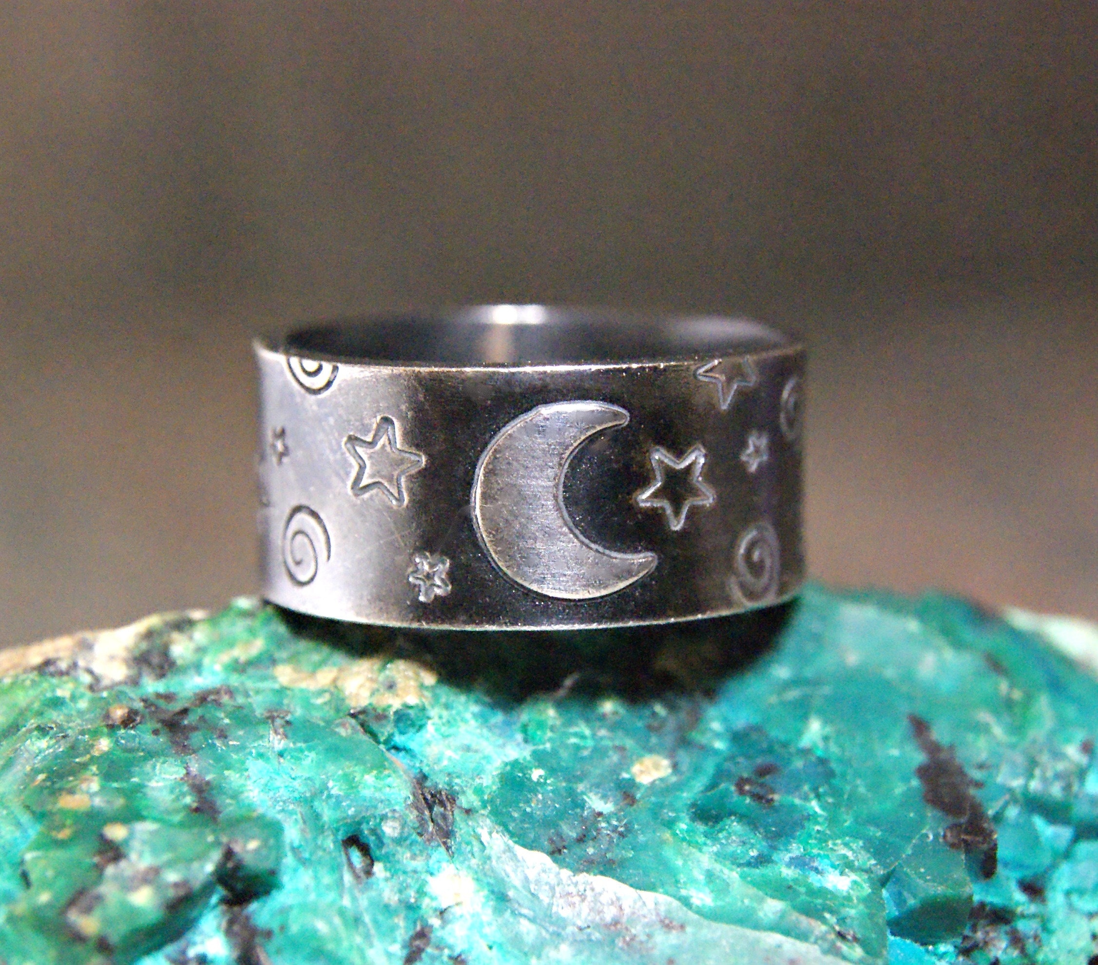 Mens Crescent Moon Wedding Ring Sterling Silver Bohemian Style Jewerly ...