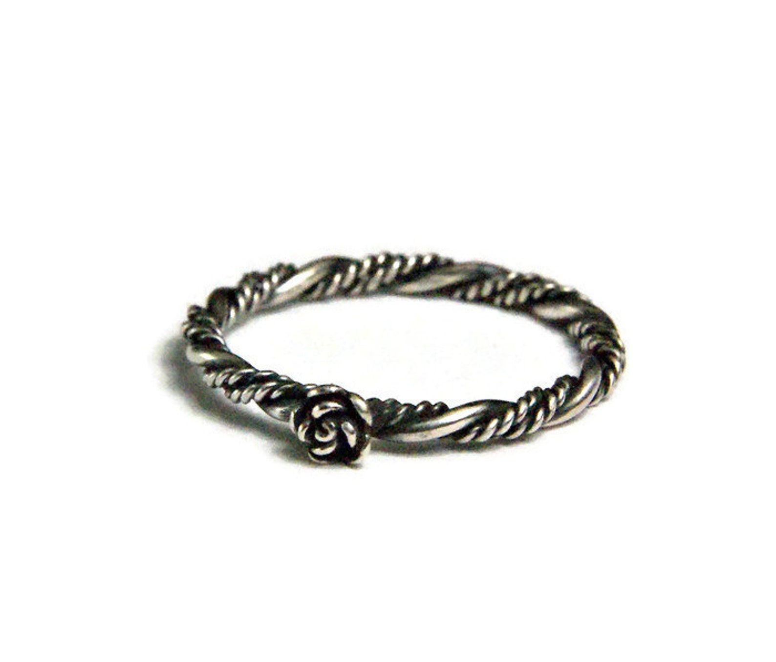 Silver Rose Stacking Band Girlfriend Gift Idea Sterling Silver | Etsy