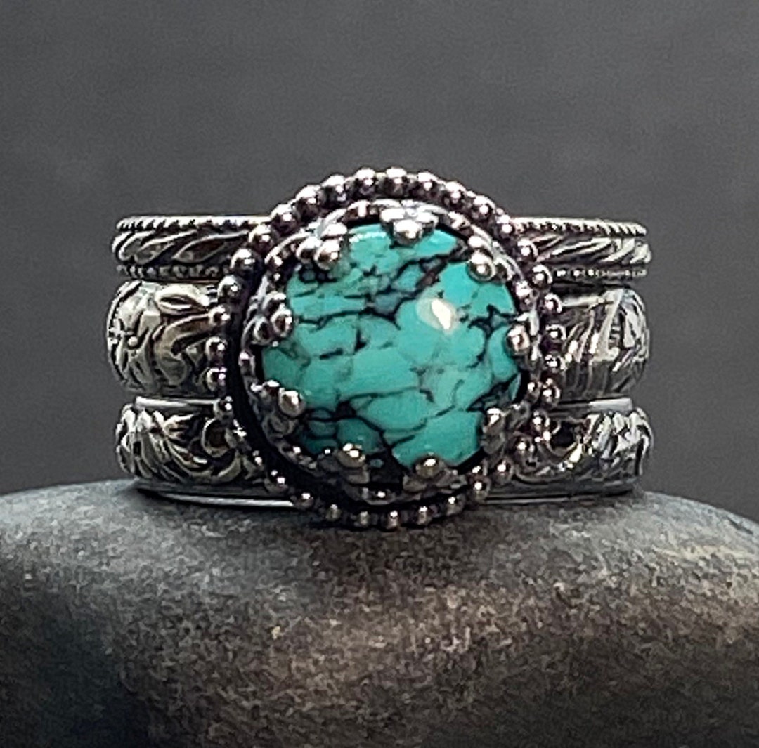 Natural Spiderweb Turquoise Stackable Rings in Sterling Silver - Etsy
