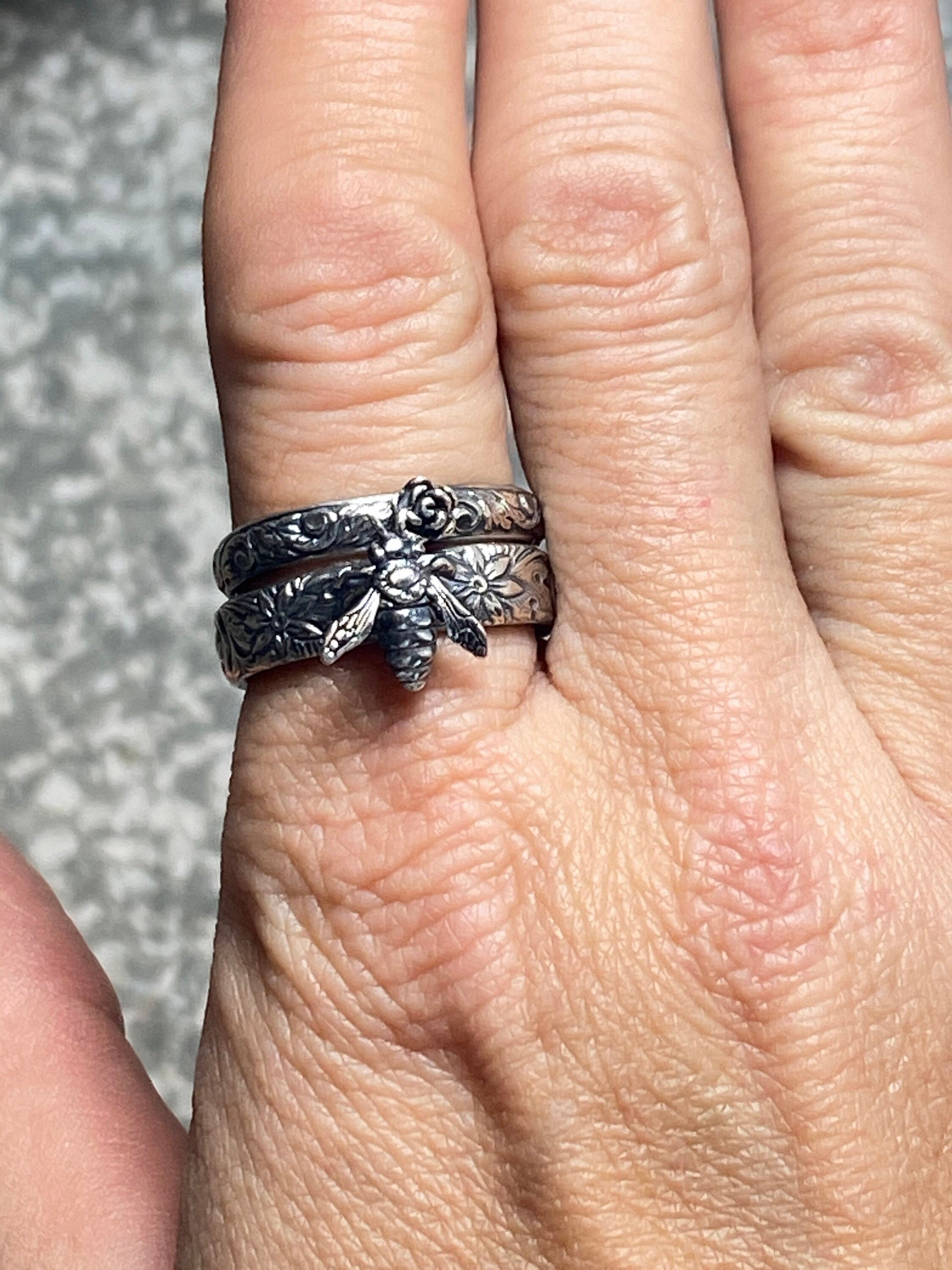 Bee Ring Sterling Silver Honey Bee, Handmade Stacking Rings - Etsy
