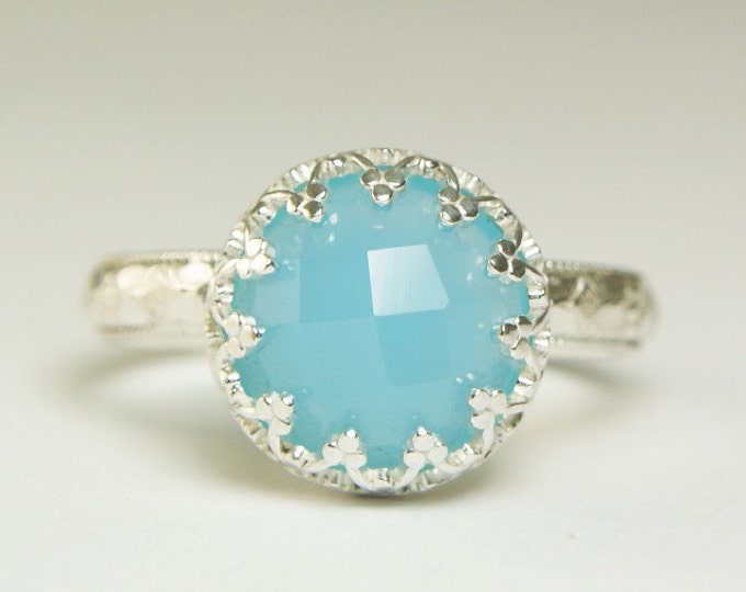 Blue Natural Gemstone Ring Sterling Silver Snowflake Chalcedony Stone ...