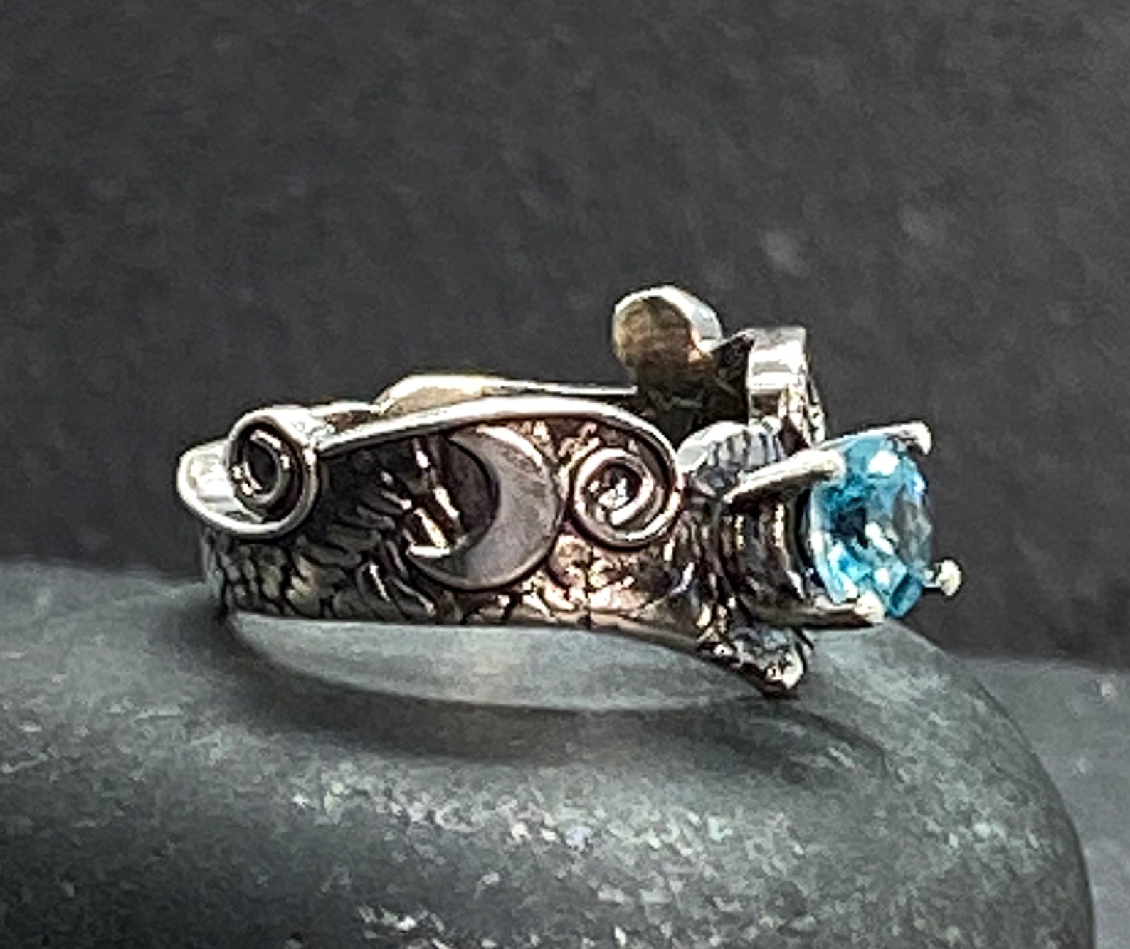 Dew on the Web Blue Zircon Wedding Ring Gothic Style Custom | Etsy