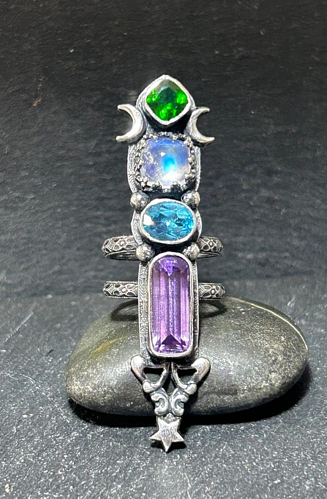 Multi Gemstone Wand Ring in Sterling Silver Witchy Style Renaissance ...
