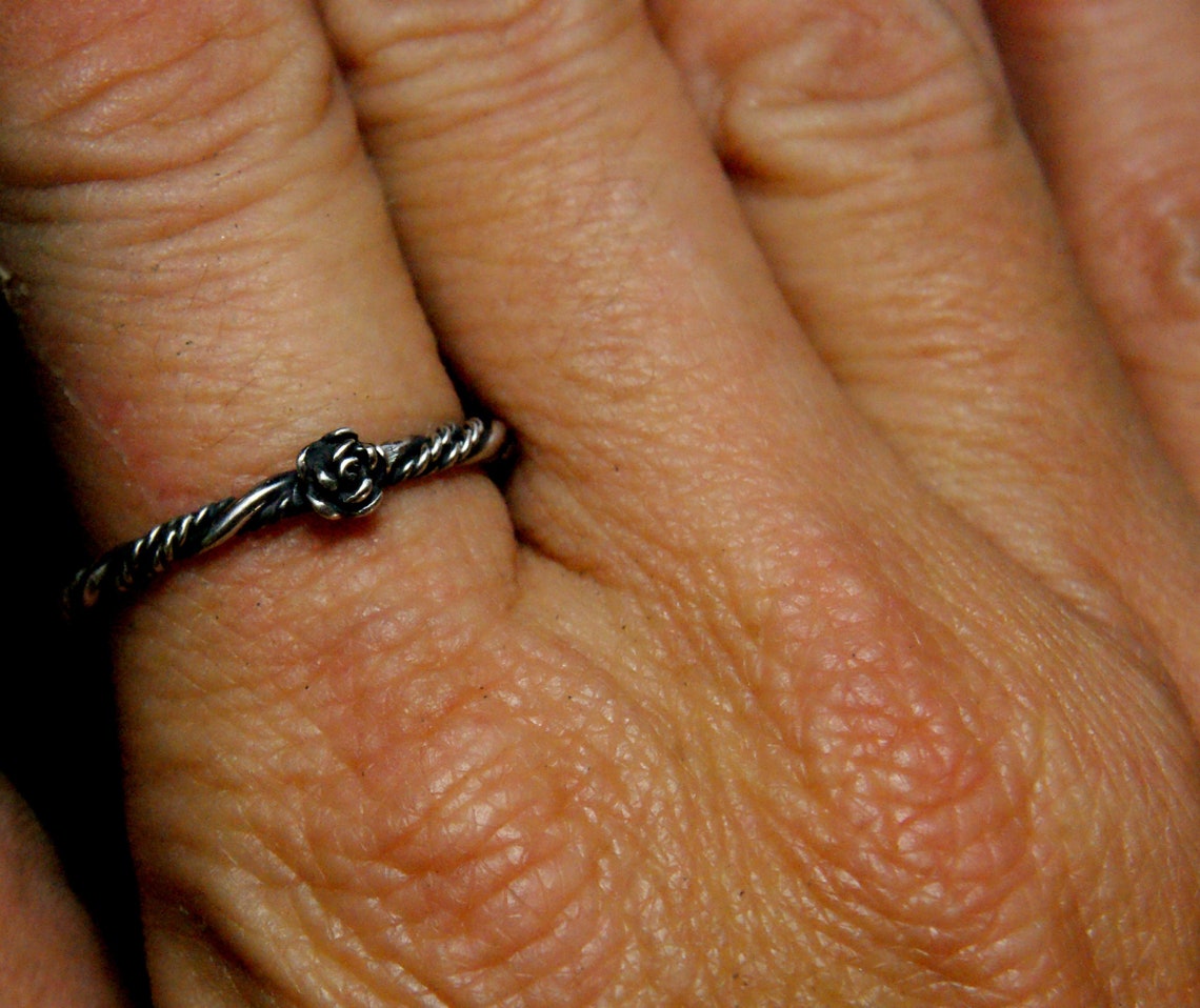 Silver Rose Stacking Band Girlfriend Gift Idea Sterling Silver Dainty ...