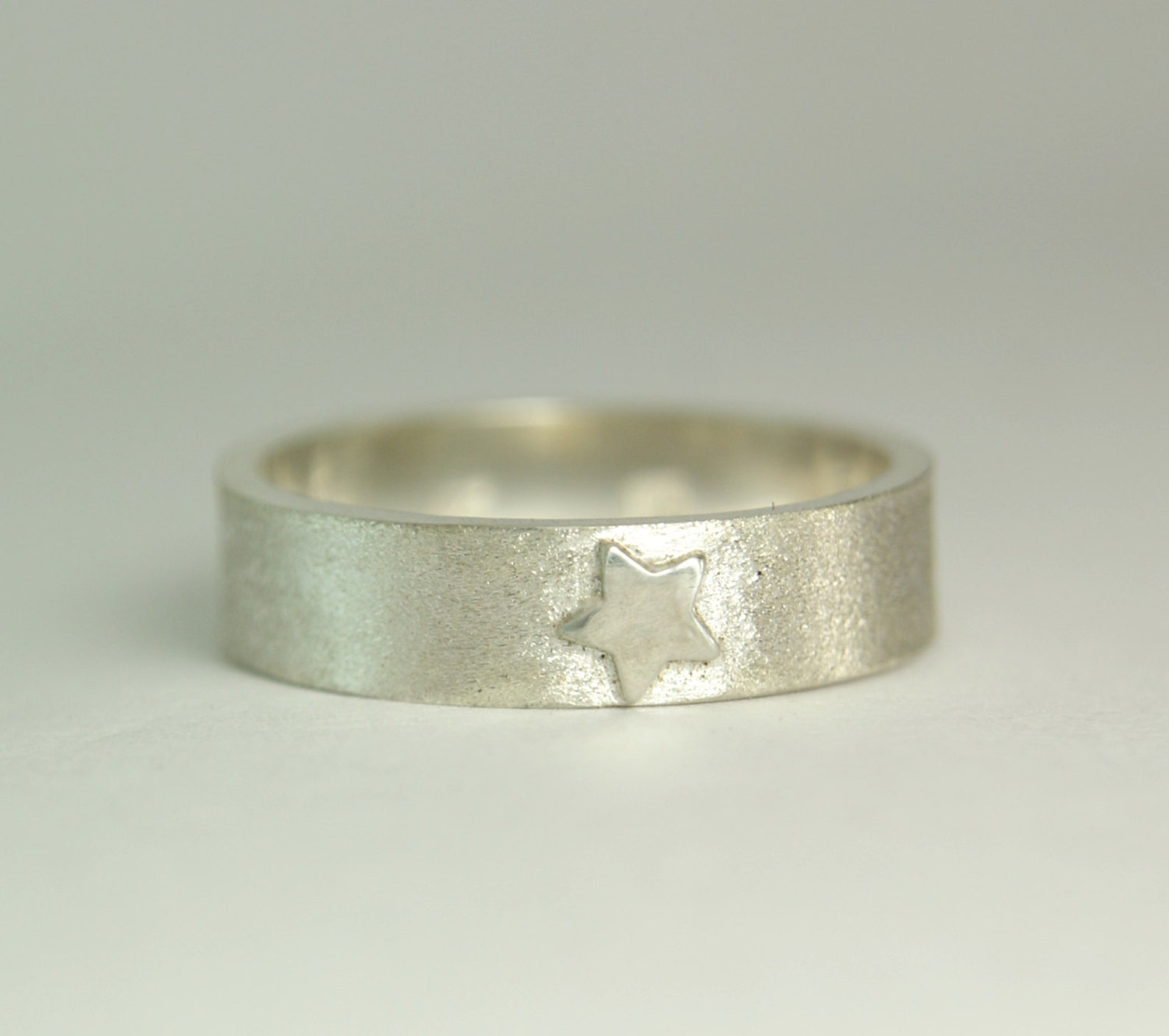 Silver Star Ring, Sterling Thick Satin Band, Star Band, Hand Made ...