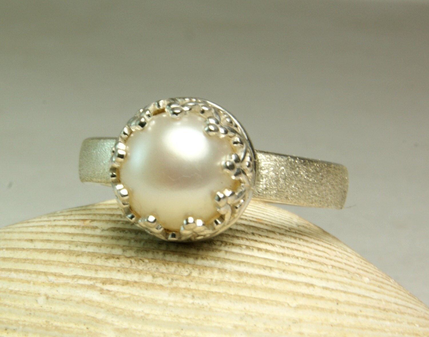 Sterling Silver Pearl Ring Everyday Jewelry Fancy Crown Setting ...