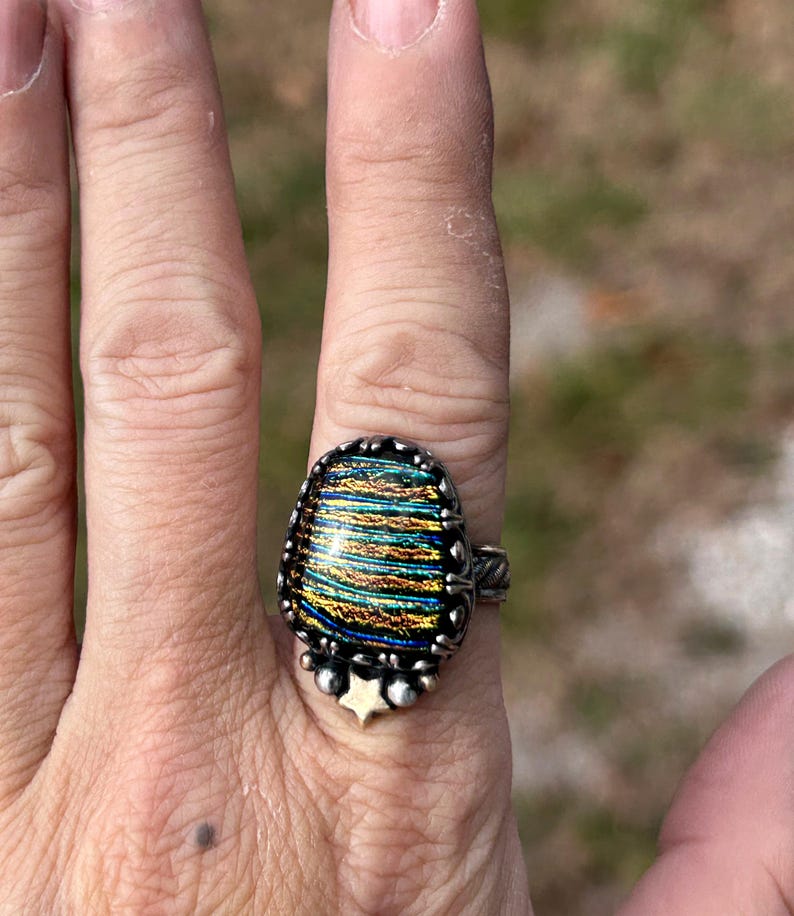 Dichroic Glass Sterling Silver Ring – Handmade Artisan Boho Statement ...